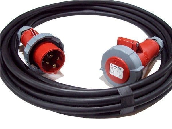 16m 400v 3 phase 4 pin 16a extension lead 25mm H07 cable IP67 Rated