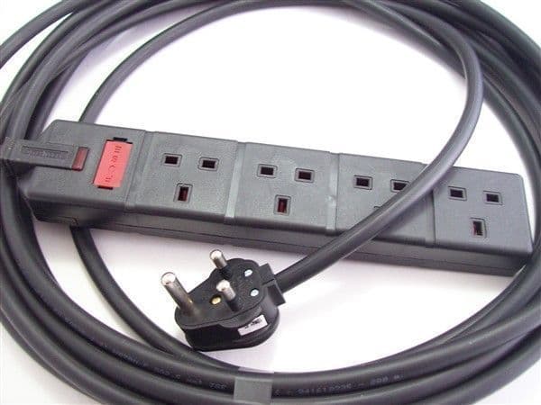 1m 15amp round pin plug to 13a 4gang socket adaptor