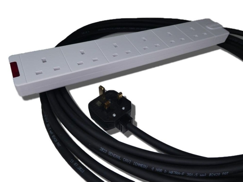 1m heavy duty six way 13amp extension lead