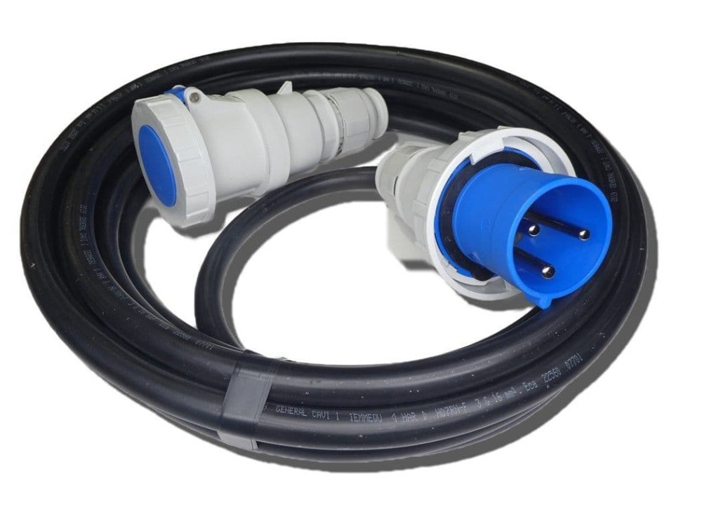5m 230v 3 pin 63a extension lead 16mm H07 cable IP67 Rated