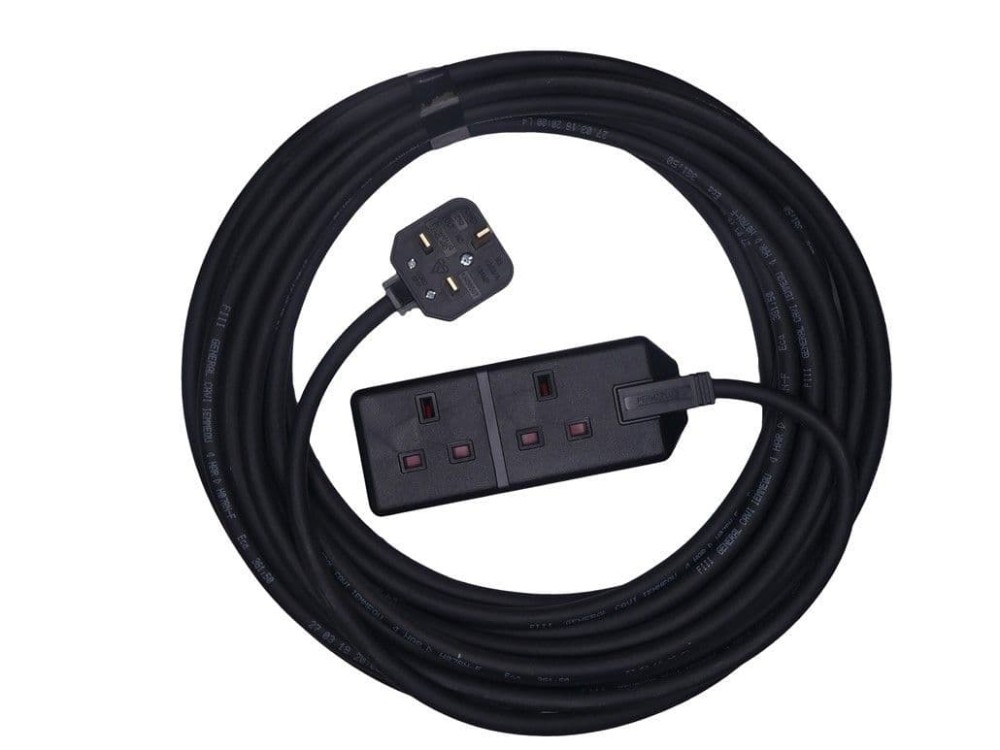 6m double socket heavy duty 13amp black extension lead