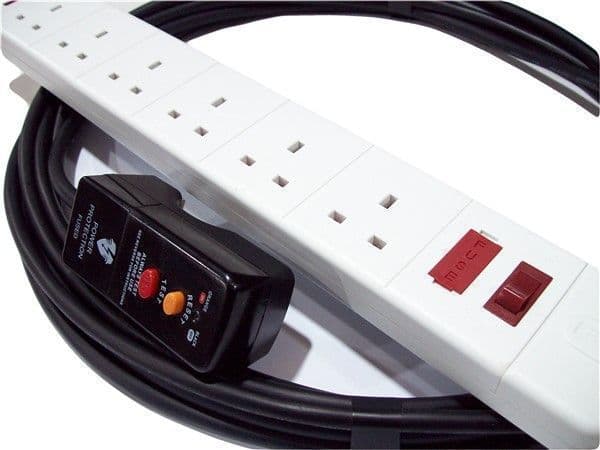 6m six way RCD protected heavy duty extension lead