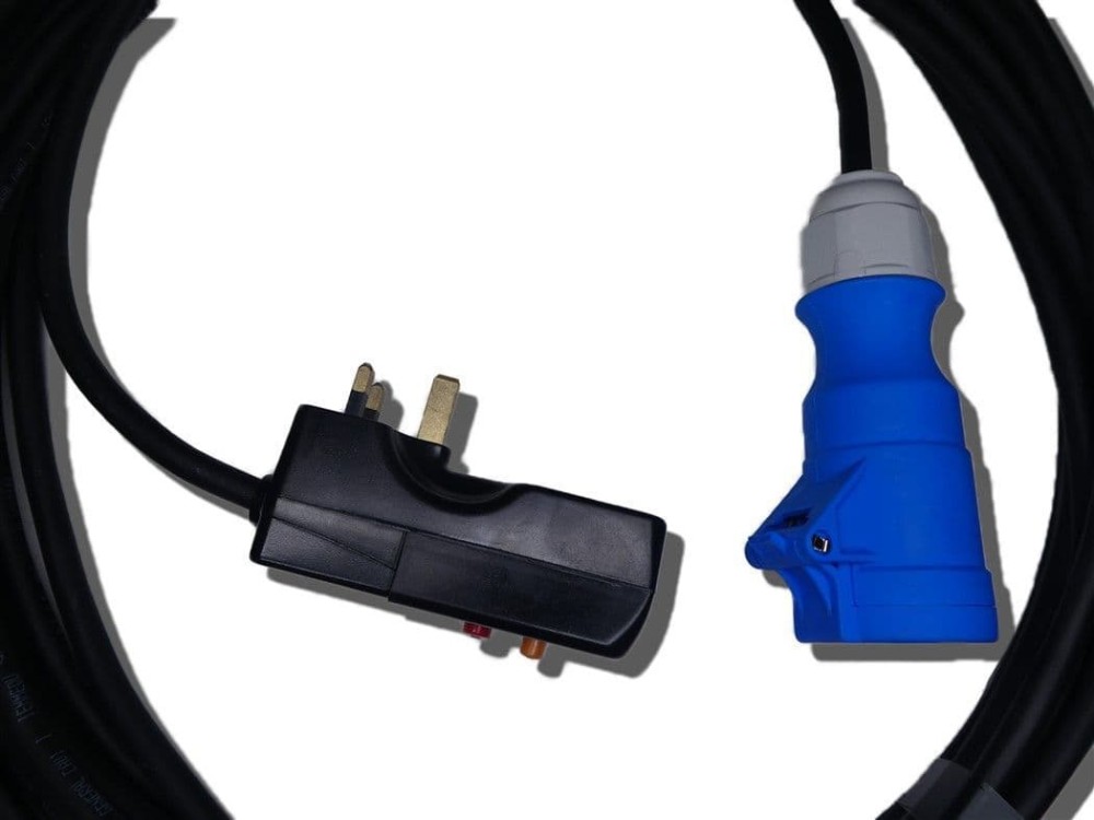 7m 230v 13a RCD plug to 16amp blue connector adaptor