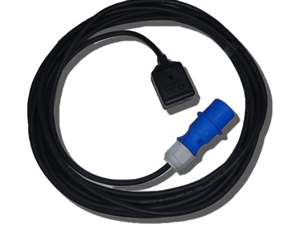 7m 230v 16a blue plug to 1 way 13a socket adaptor
