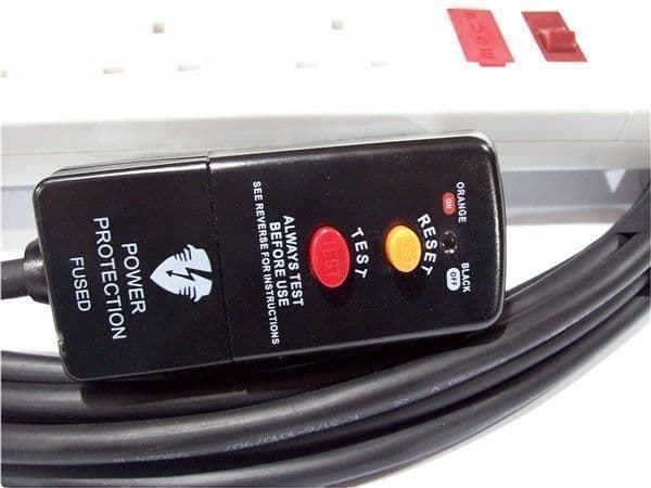 8m six way RCD protected heavy duty extension lead
