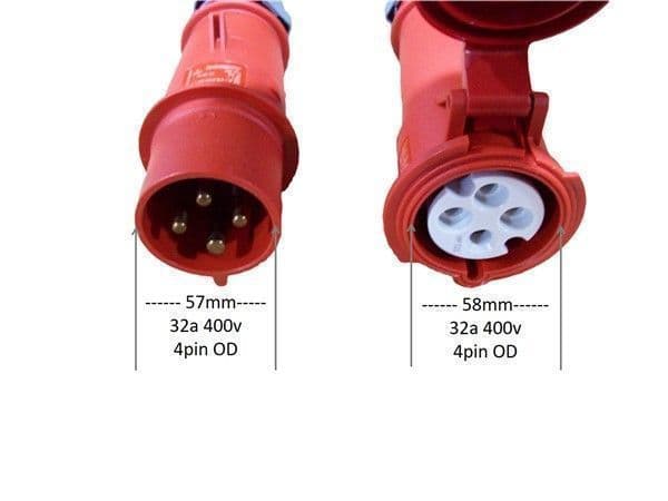 10m 400v 3 phase 4 pin 32a extension lead 6mm H07 cable IP44 Rated