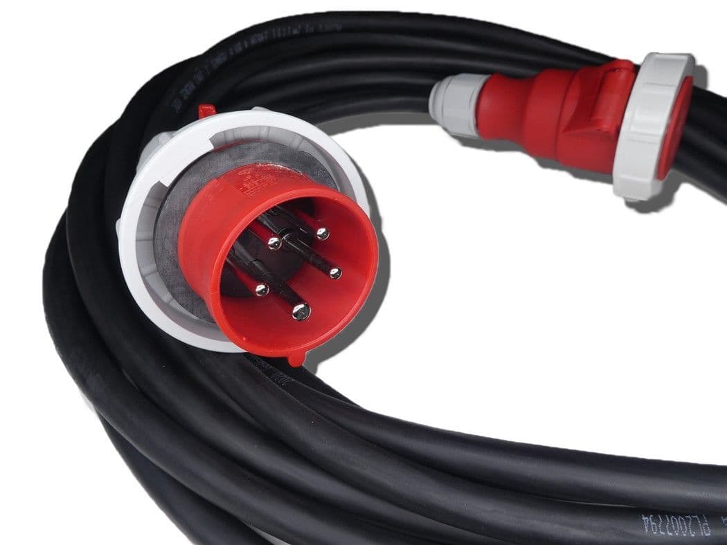 10m 415v 3 phase 5 pin 16a extension lead 25mm H07 cable IP67 Rated