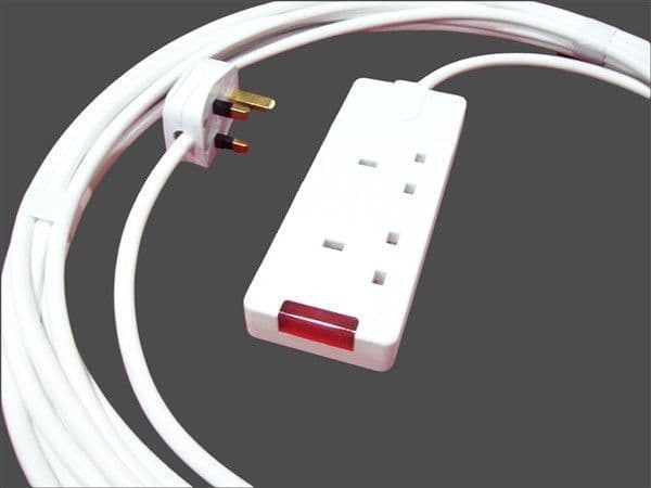 10m standard double socket 13amp white extension lead