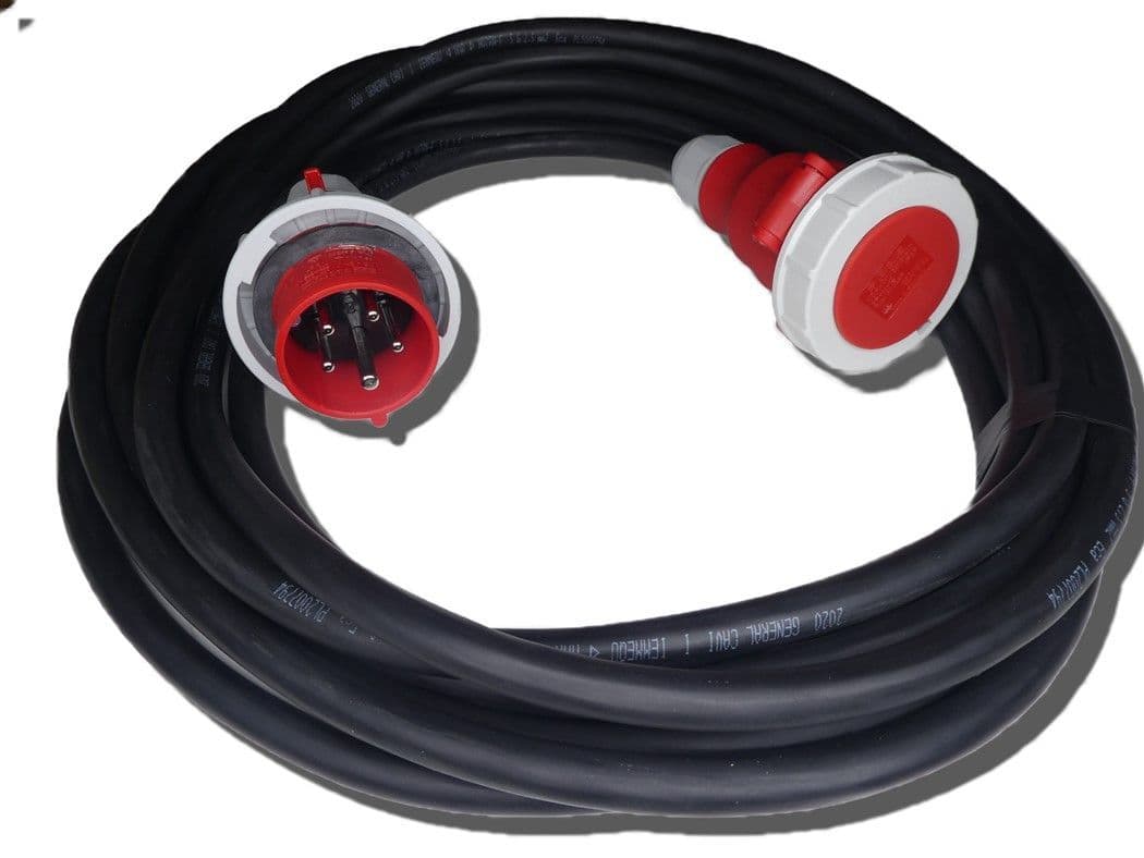 12m 415v 3 phase 5 pin 16a extension lead 25mm H07 cable IP67 Rated