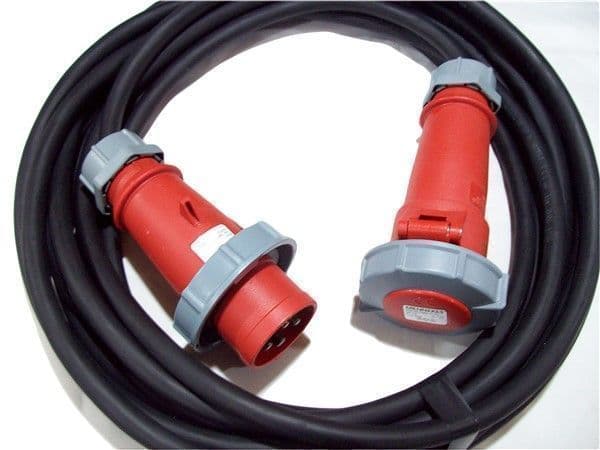 25m 415v 3 phase 4 pin 32a extension lead 6mm H07 cable IP67 Rated