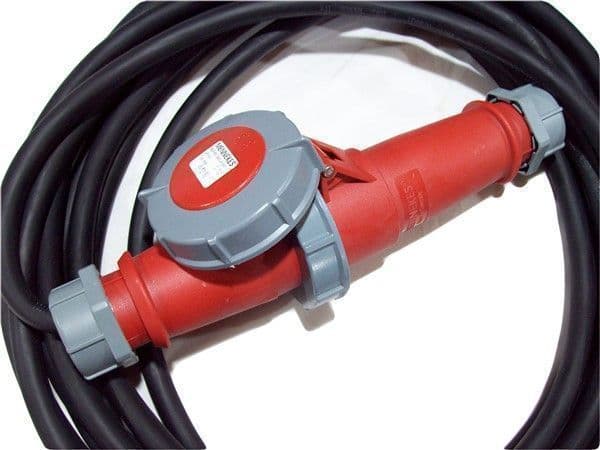 25m 415v 3 phase 4 pin 32a extension lead 6mm H07 cable IP67 Rated