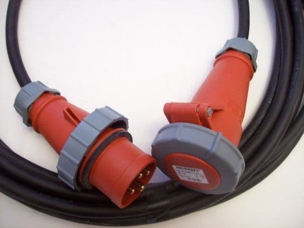 2m 400v 3 phase 4 pin 16a extension lead 25mm H07 cable IP67 Rated