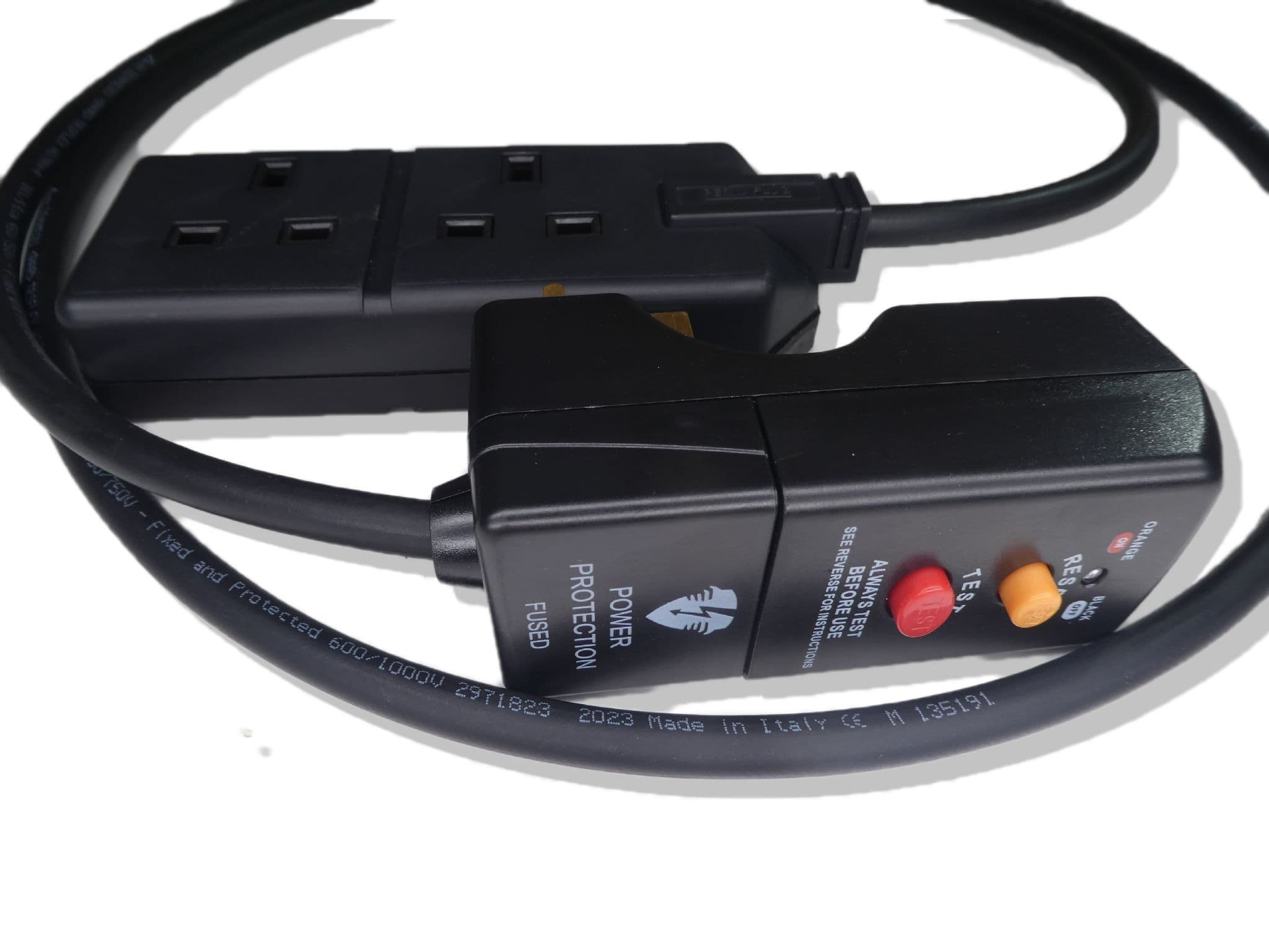 2m RCD protected double socket 13amp heavy duty extension lead