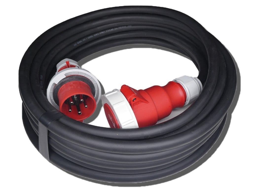 30m 415v 3 phase 5 pin 32a extension lead 6mm H07 cable IP67 Rated