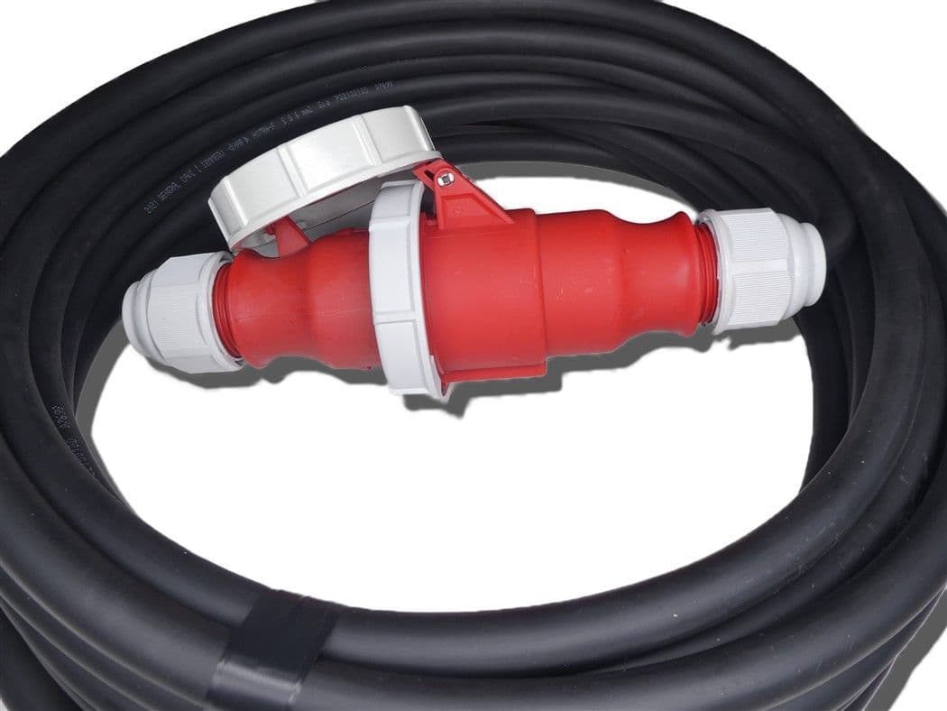 30m 415v 3 phase 5 pin 32a extension lead 6mm H07 cable IP67 Rated