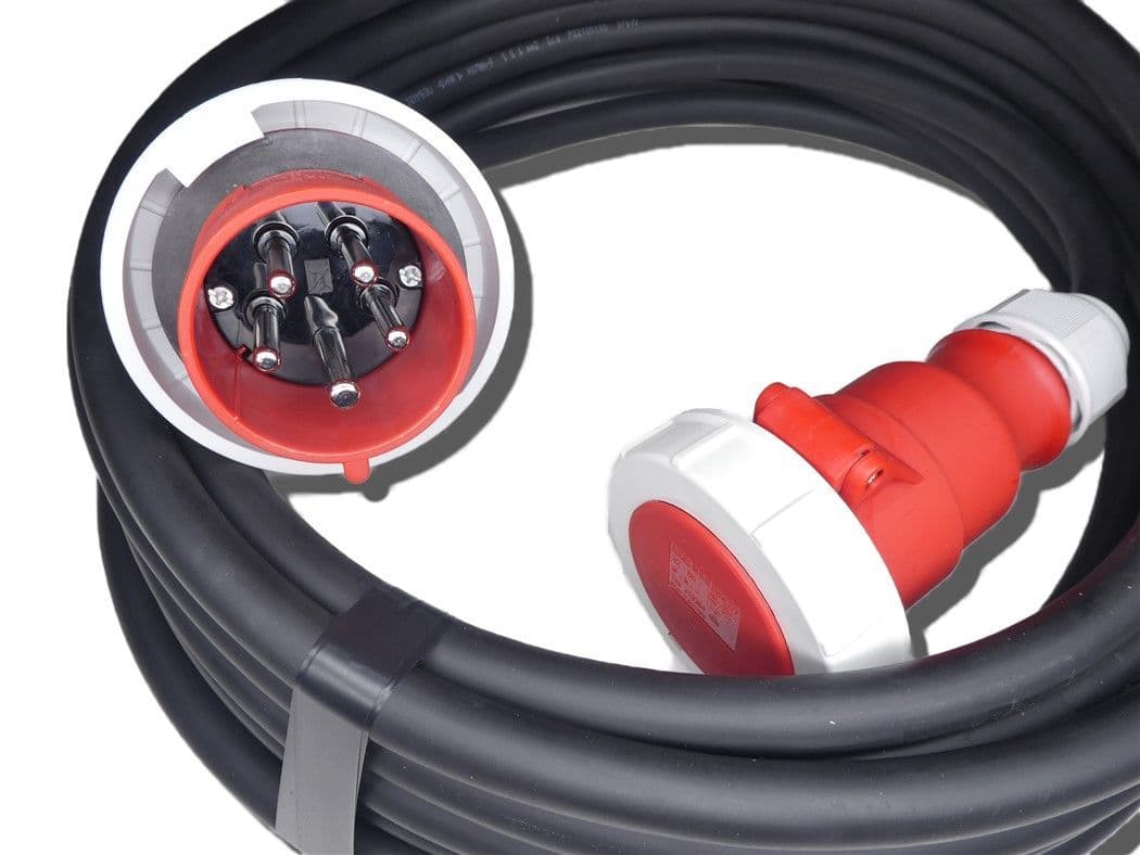4m 415v 3 phase 5 pin 32a extension lead 6mm H07 cable IP67 Rated