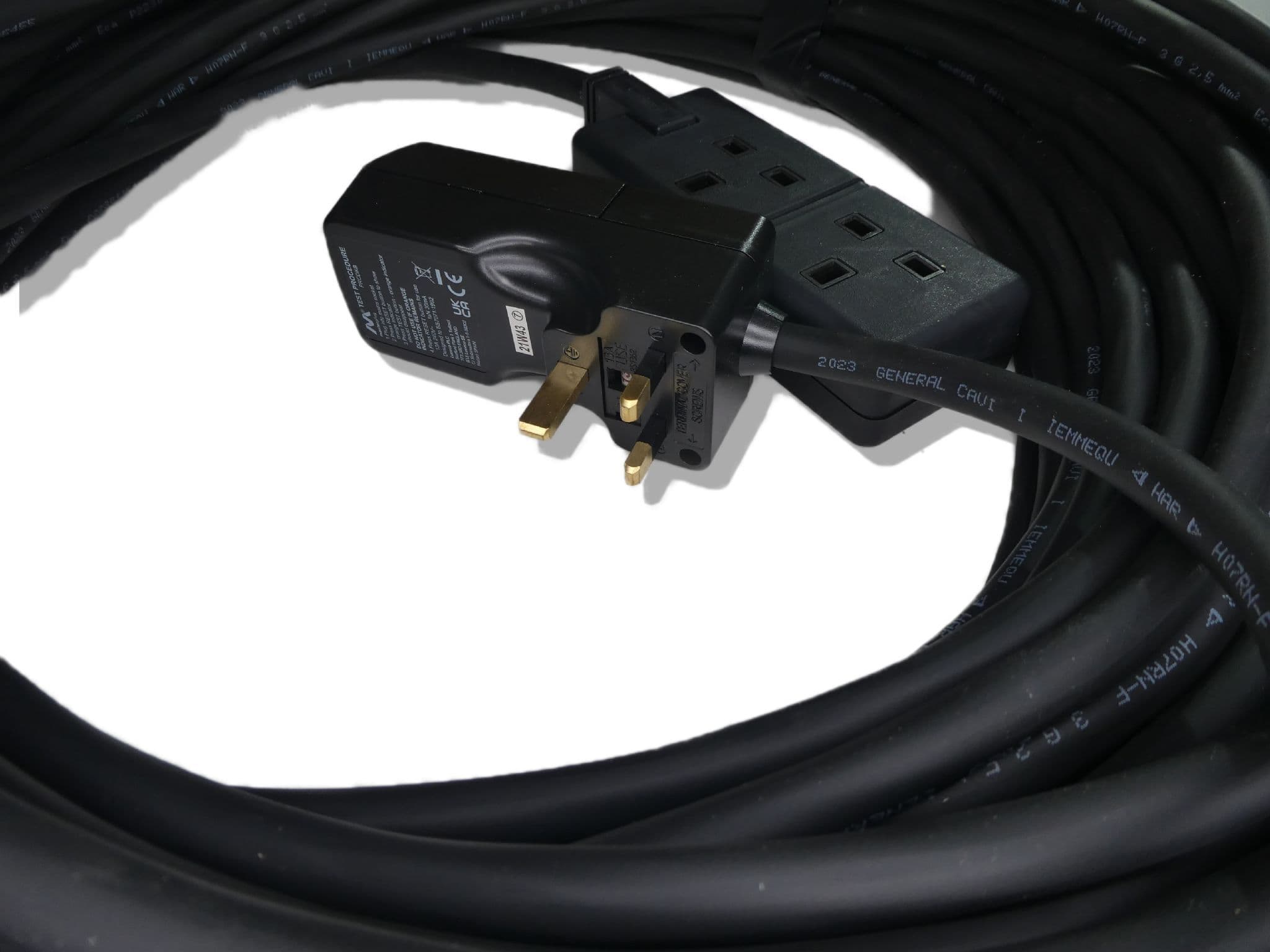 50m RCD protected double socket 13amp 25mm cable extension lead