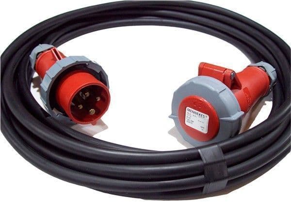 5m 400v 3 phase 4 pin 16a extension lead 25mm H07 cable IP67 Rated