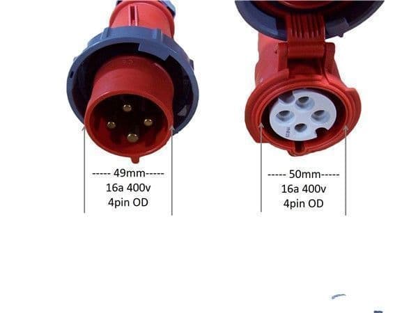 5m 400v 3 phase 4 pin 16a extension lead 25mm H07 cable IP67 Rated