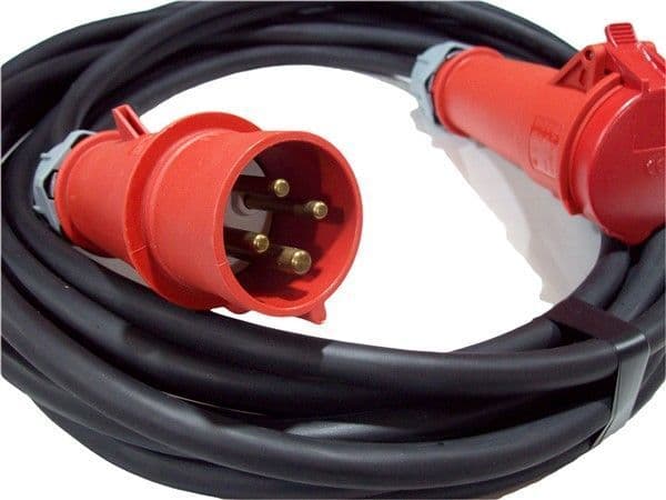 5m 400v 3 phase 4 pin 32a extension lead 6mm H07 cable IP44 Rated